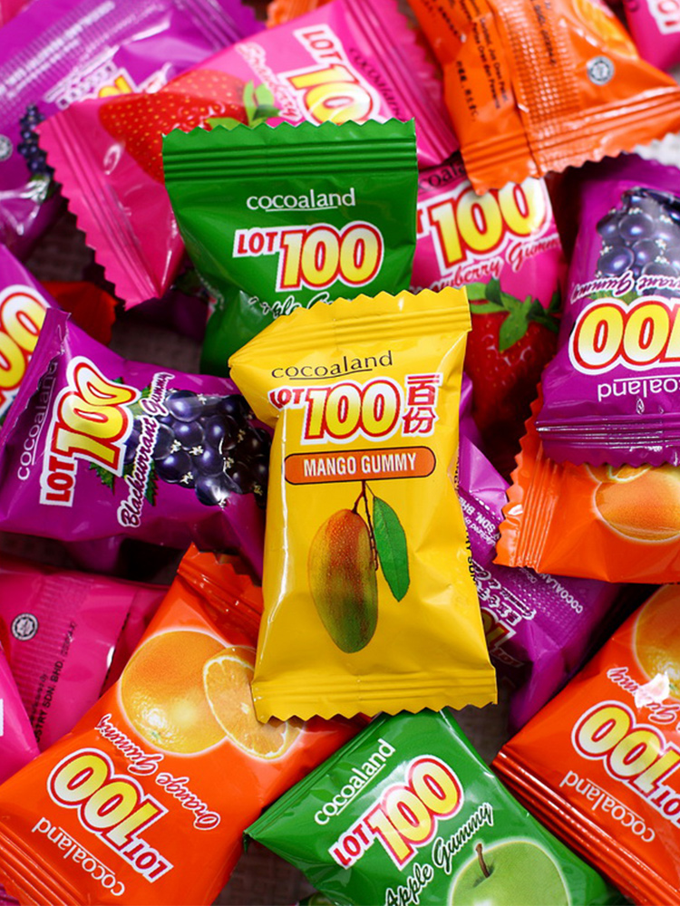 （特）一百份果汁软糖1kg 马来西亚LOT100分多口味芒果水果喜糖 - 娱丝儿